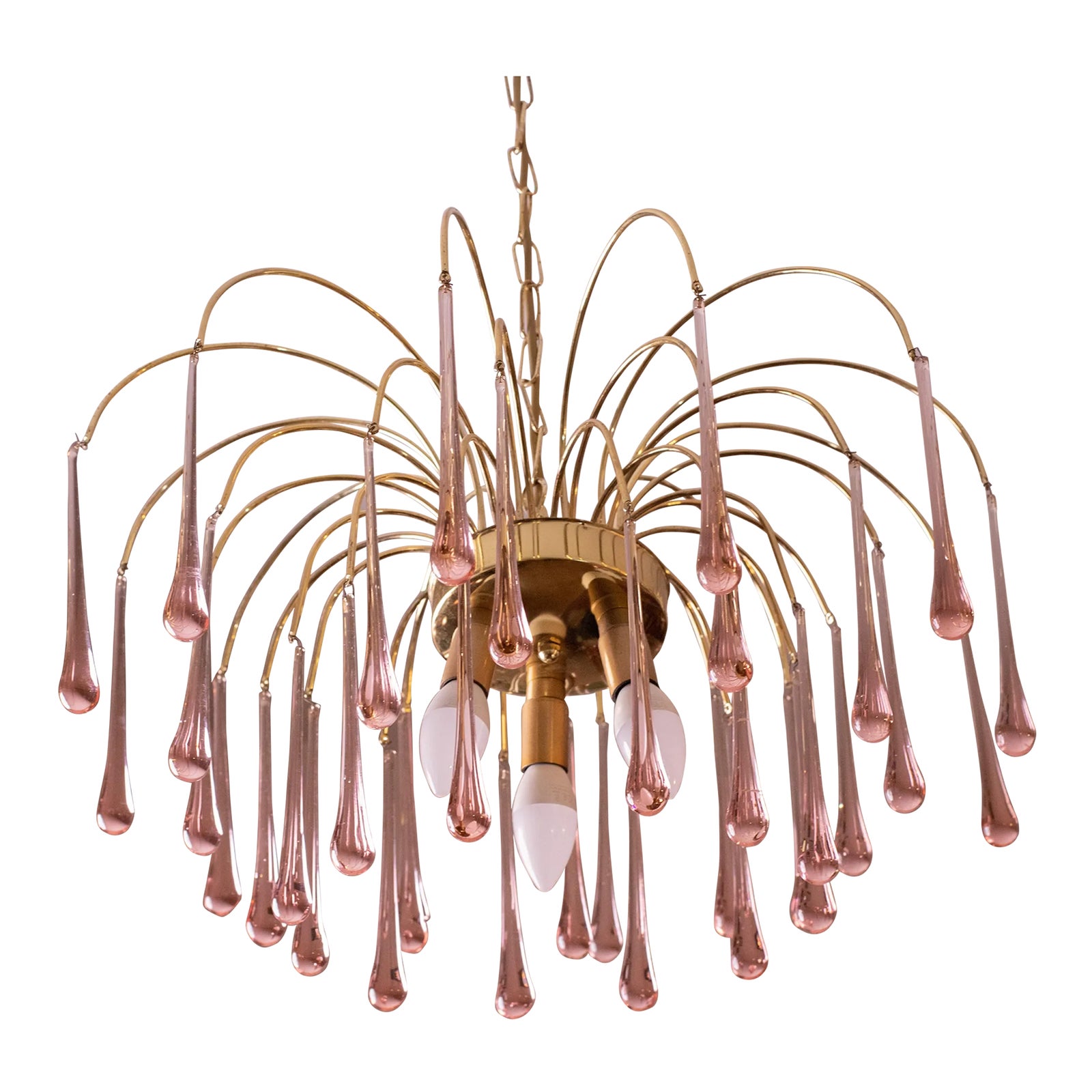 Lady Wendy Pink Drops Murano Chandelier, 1970s | Chairish