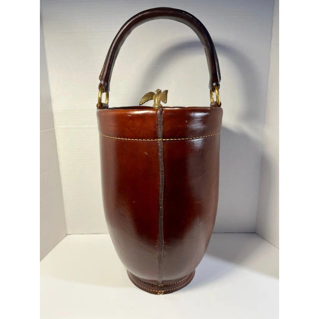 1970s Vintage Loyal Papeete Brown Genuine Leather Fire Ice Bucket Brass ...