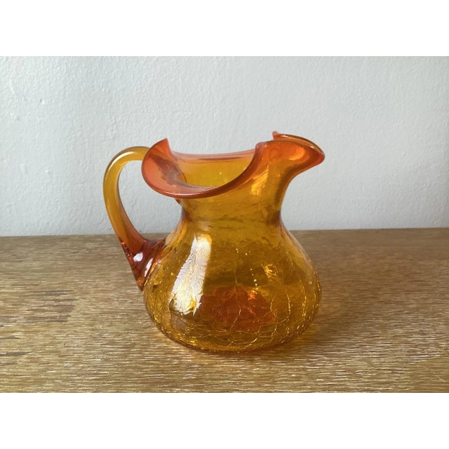 Rainbow Mid Century Modern Yellow Crackle Glass Small Cream Pitcher ...