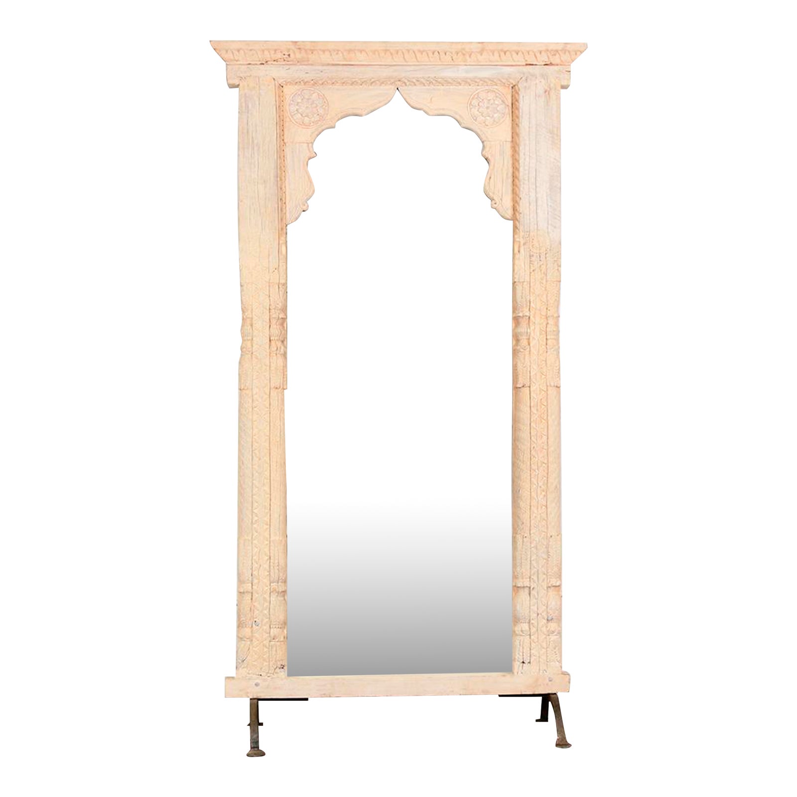 Antique Indian Teakwood Window Frame + Mirror | Chairish