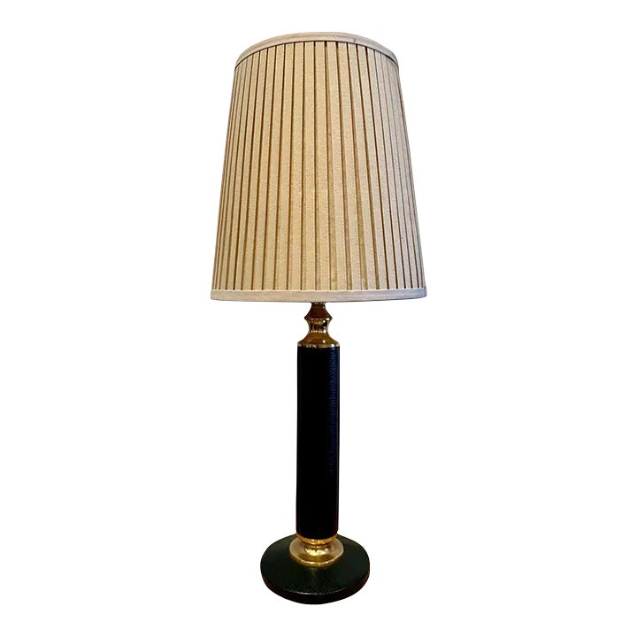 Forest Green Leather Clad Vintage French Table Lamp | Chairish