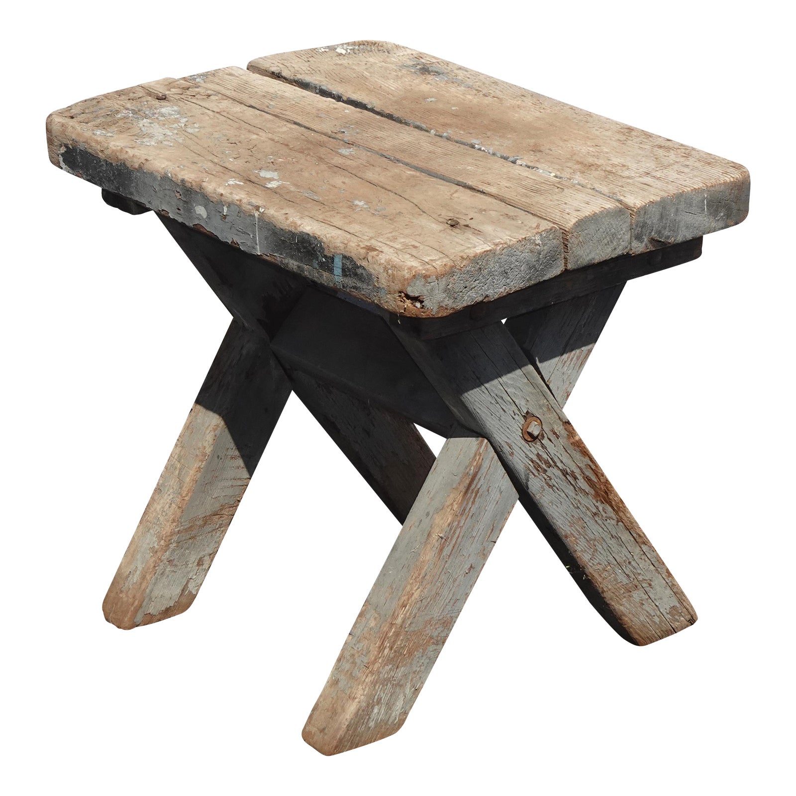 Antique Farmhouse Primitive X Shaped Blue Rustic Bench Stool ~ French ...