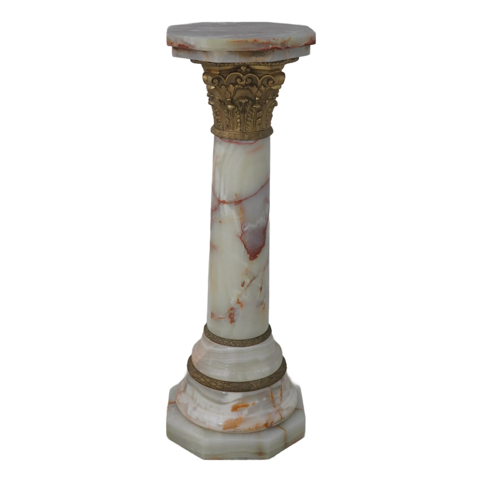 Onyx Marble French Empire Style Column Pedestal | Chairish