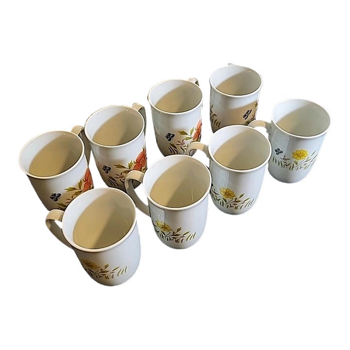 Vintage Corelle Wildflowers Tall Coffee Tea Mugs | Chairish