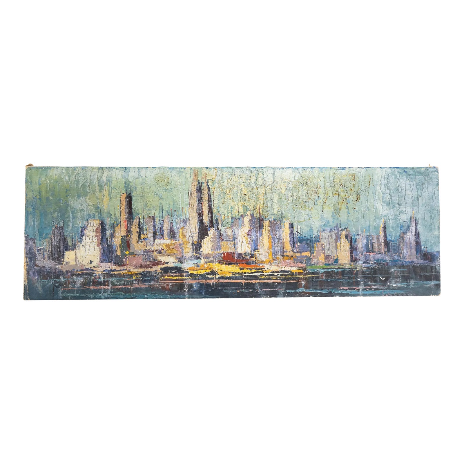 Mid-Century Modern Abstract Impressionist Oil Painting Cityscape of New ...