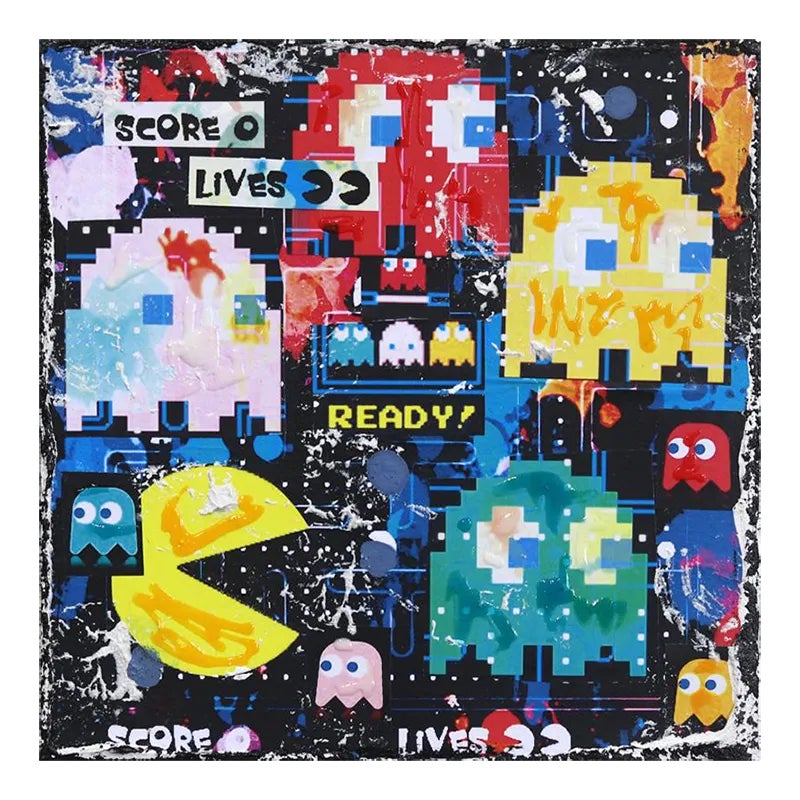 Pac-Man Score 0 - Colorful Retro Pop Art Collage on Canvas Original ...