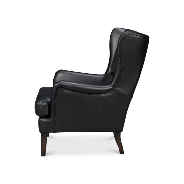 Classic Black Leather Wingback Chair | Chairish