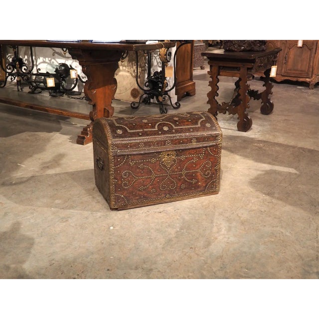 18th Century Domed and Studded Leather, Brass, and Wood Trunk From ...