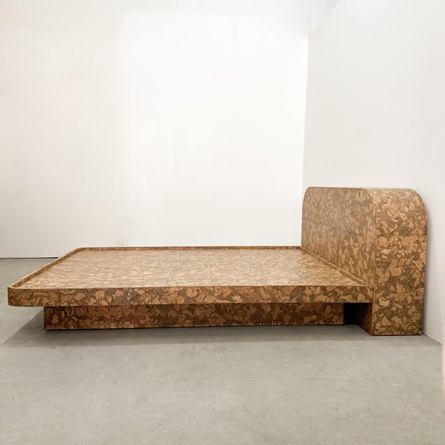 Vintage Mid-Century Modern Queen Cork Platform Bed & Headboard 70s 80s ...