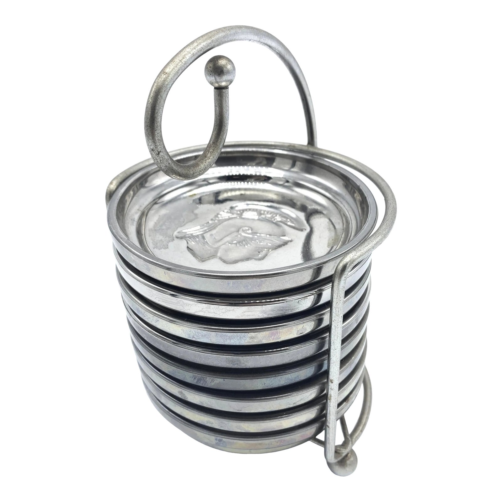 Mid-Century Modern Vitreon Queens Mercury Glass Roman Coaster Set in ...