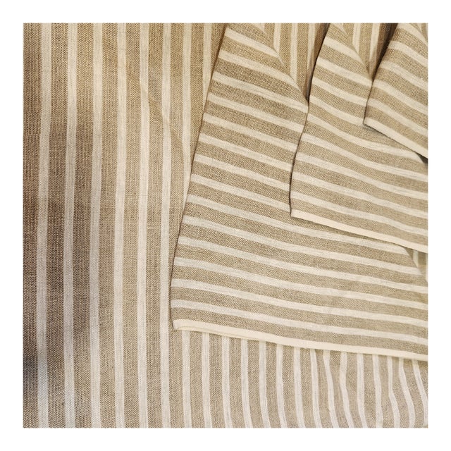 Striped Neutral Linen Fabric Textile, 5 Yards | Chairish
