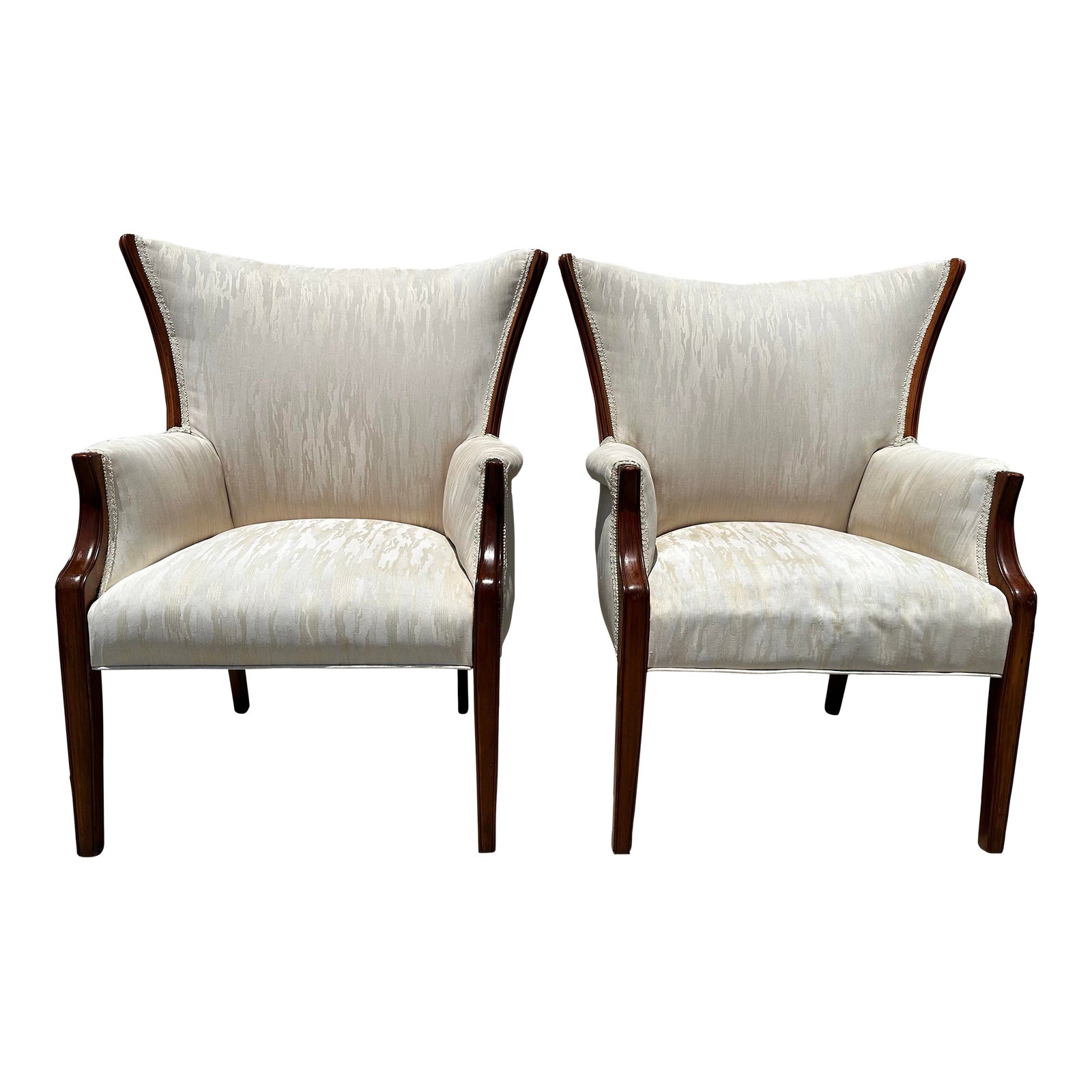 1950s Pair of Hollywood Regency Wingback Chairs, Vintage Upholstered ...