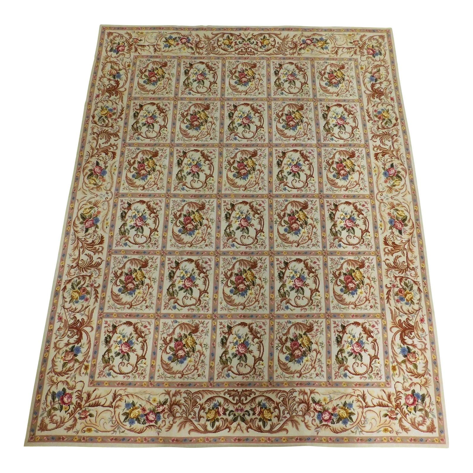 Vintage Handmade French Style Needlepoint. 8'9"x 7'5" | Chairish