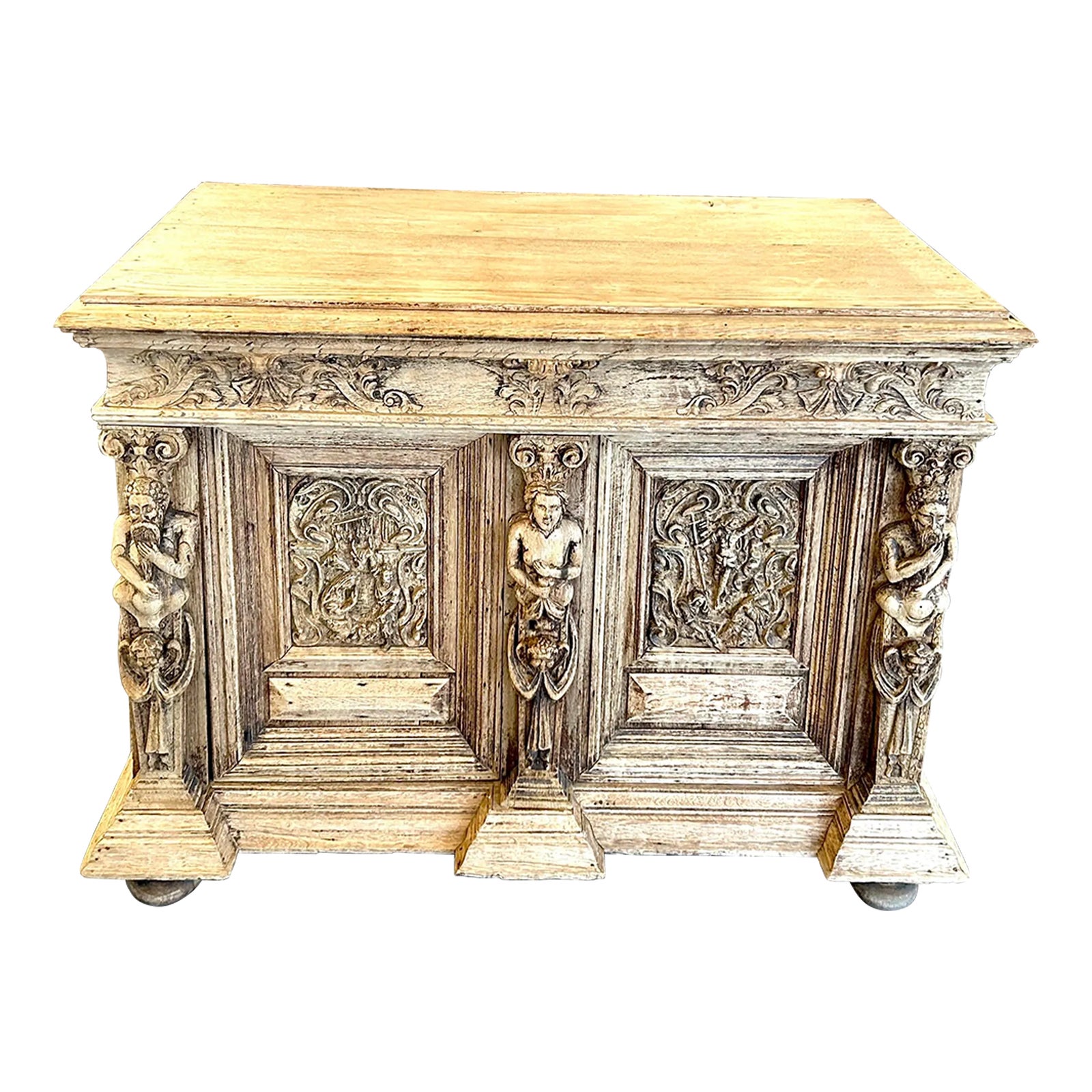 19th. C Italian Renaissance Weathered Oak Carved Buffet | Chairish