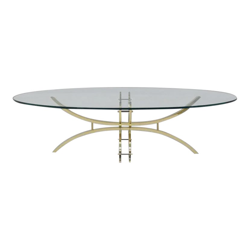 Mid-Century Modern Oval Brass & Glass Coffee Table | Chairish