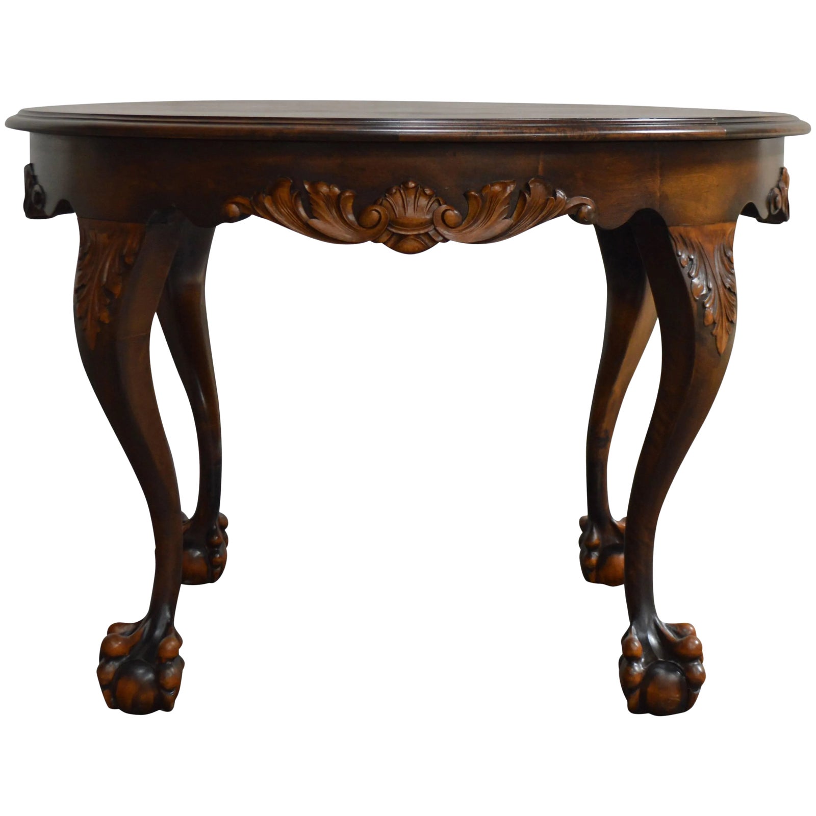 Handsome Chippendale Style Flame Birch Round Side Table | Chairish
