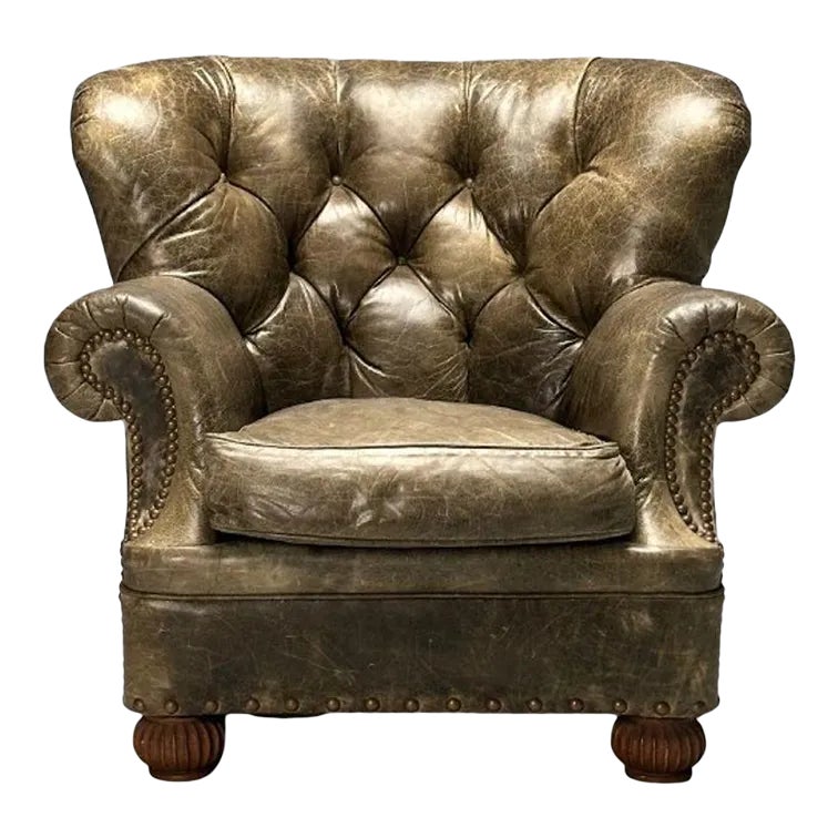 Georgian, Chesterfield, Oversized Lounge Chair, Tufted Green Leather ...