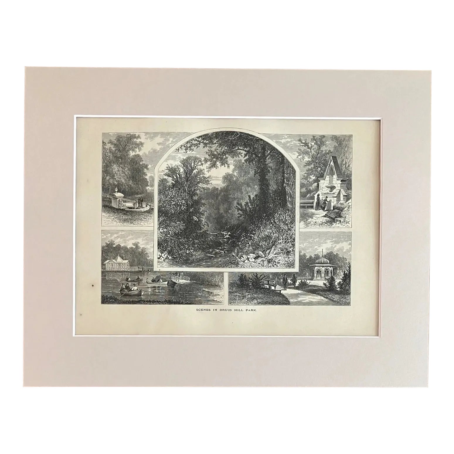 Antique 1874 Wood Engraving "Scenes in Druid Hill Park" Baltimore MD ...
