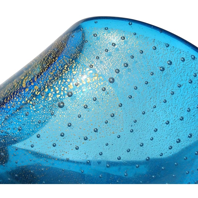 Vintage Murano Sapphire Blue Gold Flecks Control Bubbles Italian Art ...