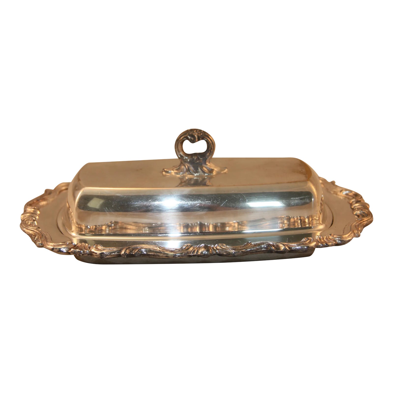 Vintage Silver Plate Butter Dish With Glass Plate | Chairish