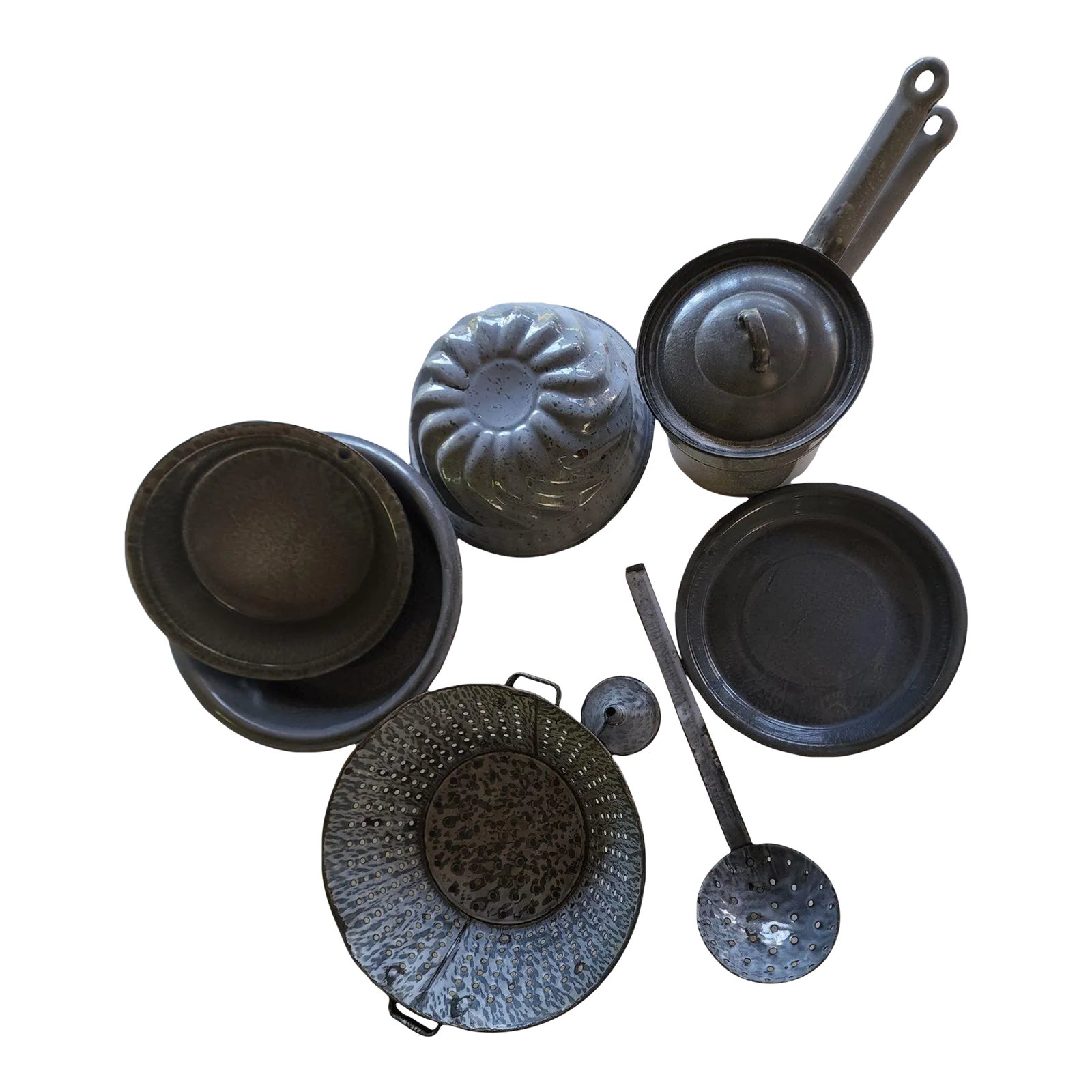 Vintage Gray Enamelware and Graniteware Rustic Kitchen Decor - 10 Piece ...