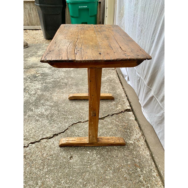 19th Century French Pine Trestle Side Table | Chairish