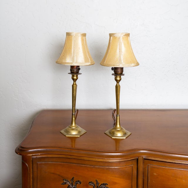 Early 20th Century Small Etched Brass Candlestick Lamps |Set of Two ...