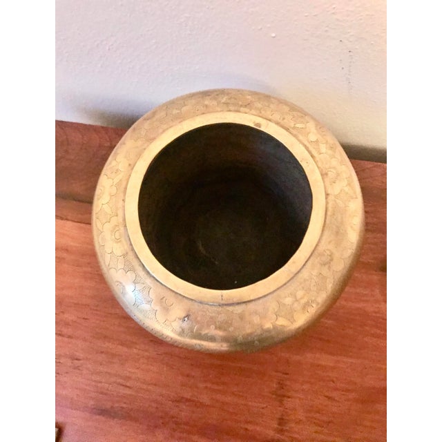 Decorative Vintage Asian Brass Cachepot or Planter With Floral Etchings ...