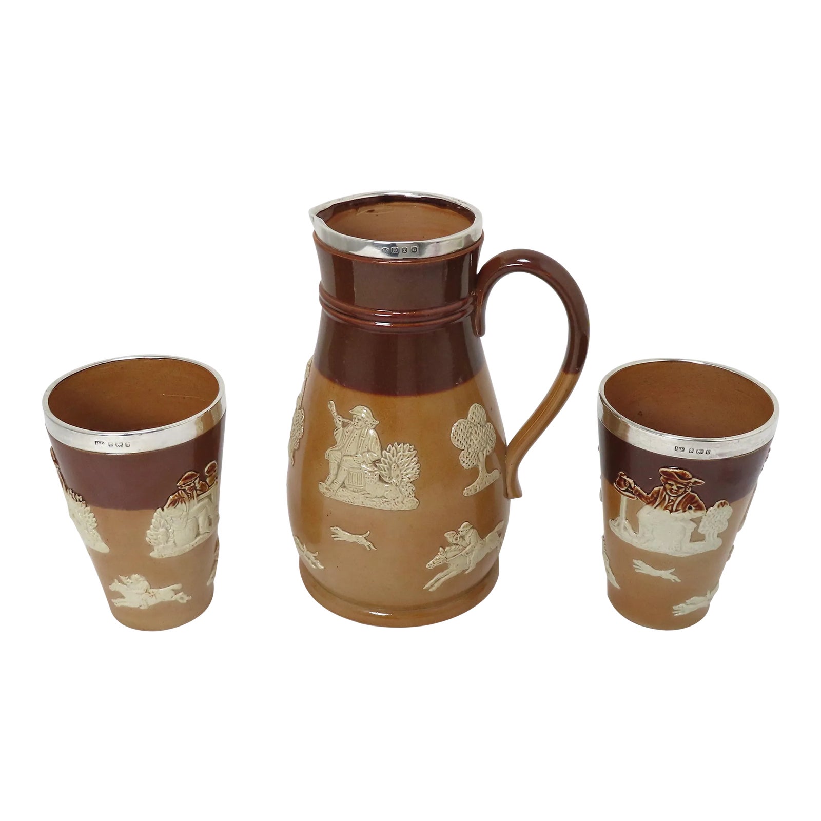 Antique Sterling Silver Mounted Royal Doulton Lambeth England 3 Piece ...