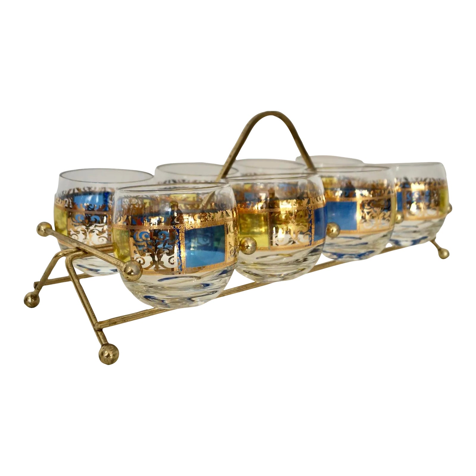 1950's Mid-Century Modern Brass Barware Caddy Set | Chairish