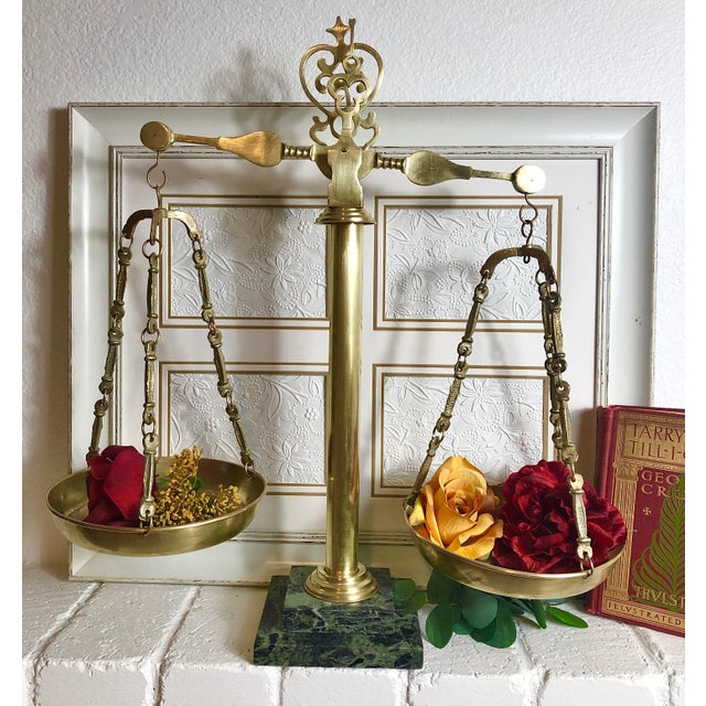 Vintage Justice Scale Polished Brass and Marble | Chairish
