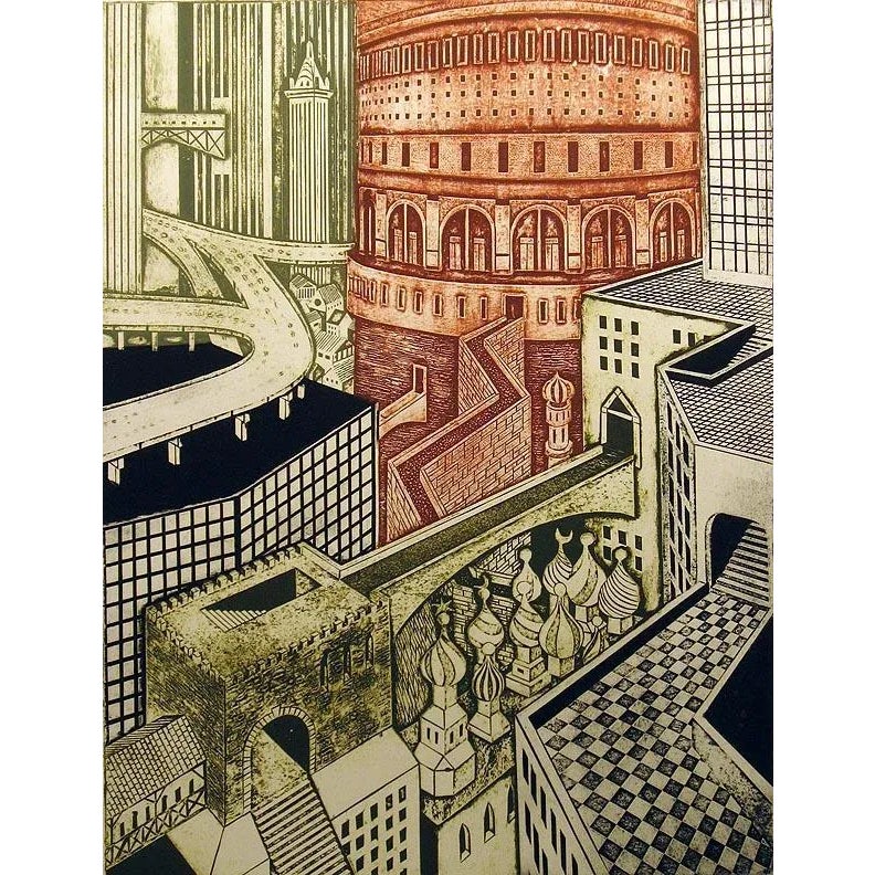 1980s John Ross "Coliseum" Signed Numbered Collagraph Art Print | Chairish