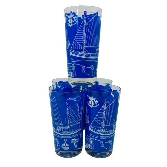 1960's Georges Briard Nautical Glasses a Set of 5 | Chairish