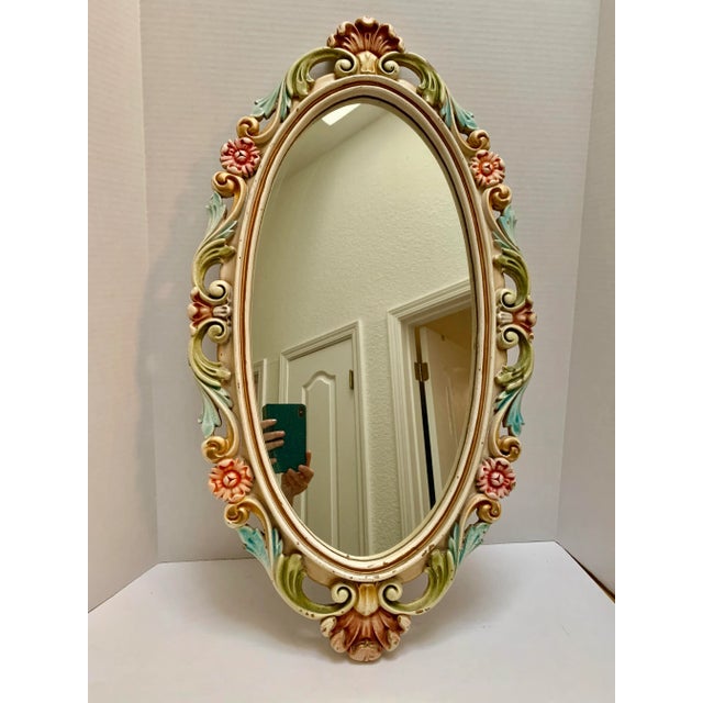 Vintage Midcentury 1970s Textural Floral Wall Mirror | Chairish