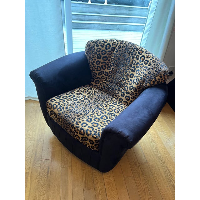 1980s Postmodern Leopard Black Suede Swivel and Rocking Chairs - a Pair ...