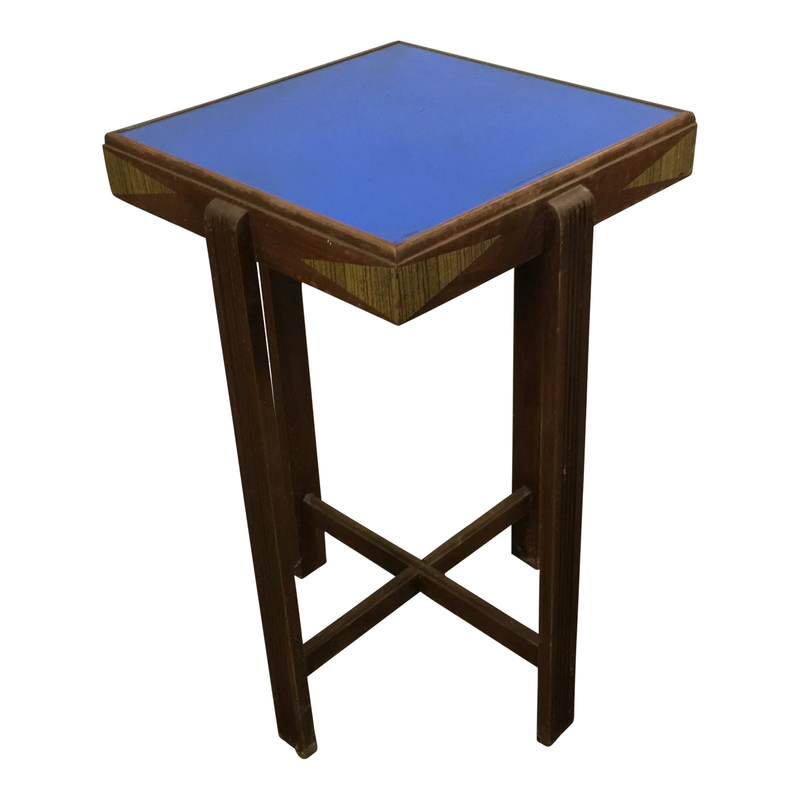 Art Deco Cobalt Blue Mirror Occasional Side Table Plinth | Chairish