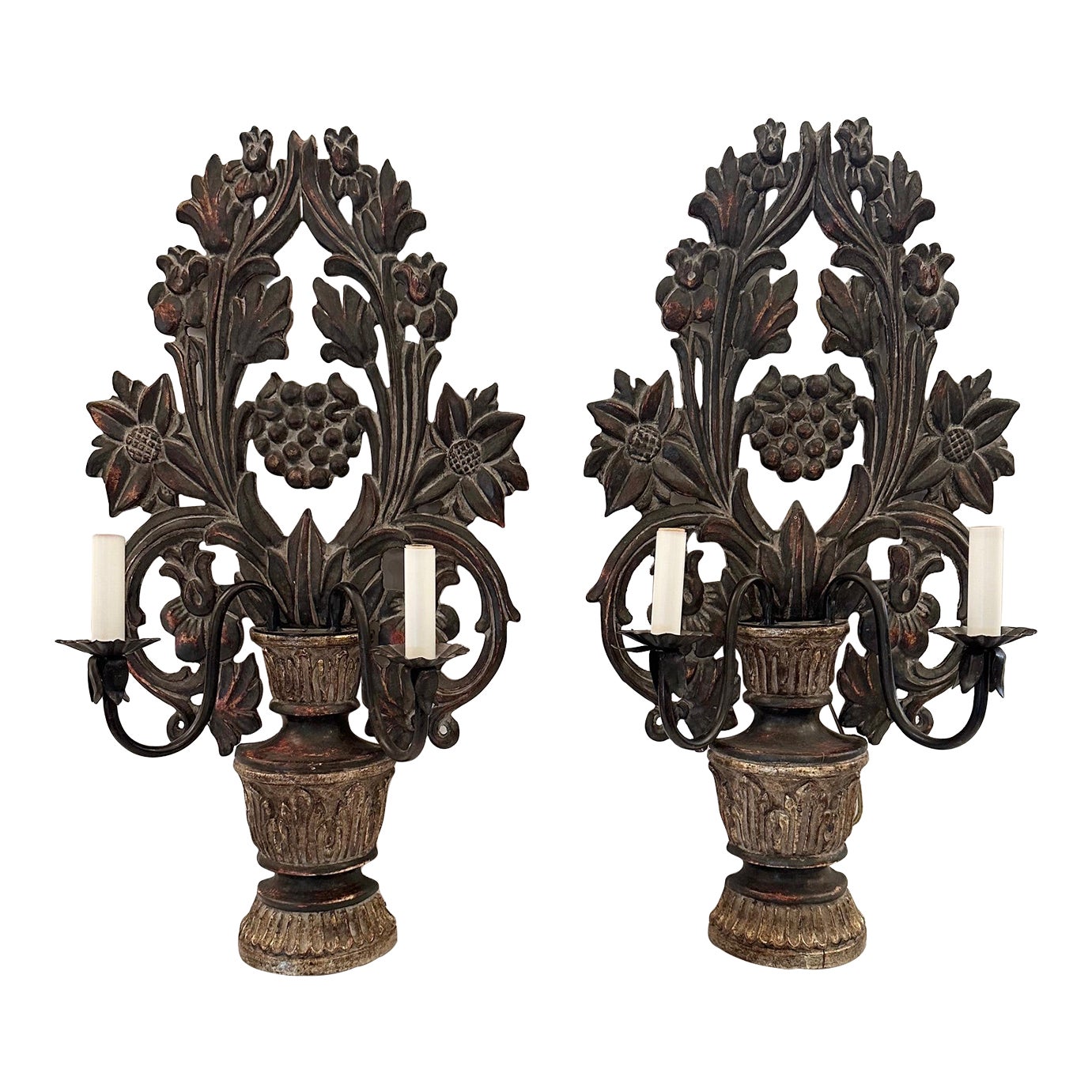 Italian Hand Carved Wood Sconces -A Pair | Chairish