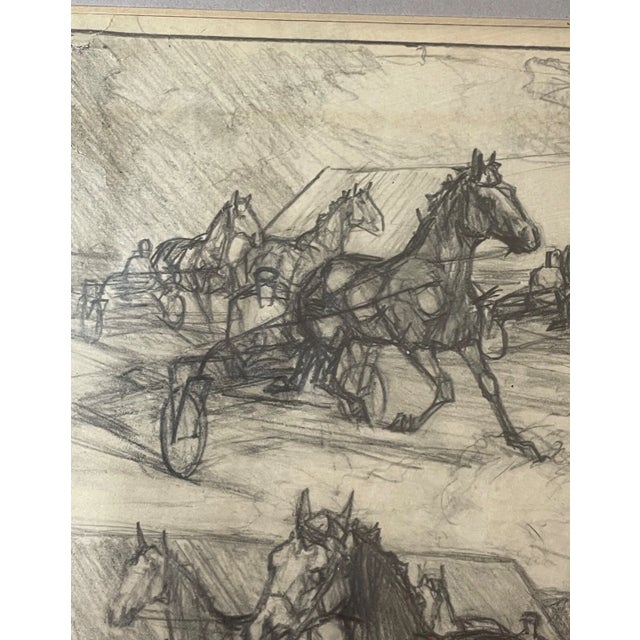 Antique Original Pencil Drawing Horse Harness Track Racing Realism Evt ...