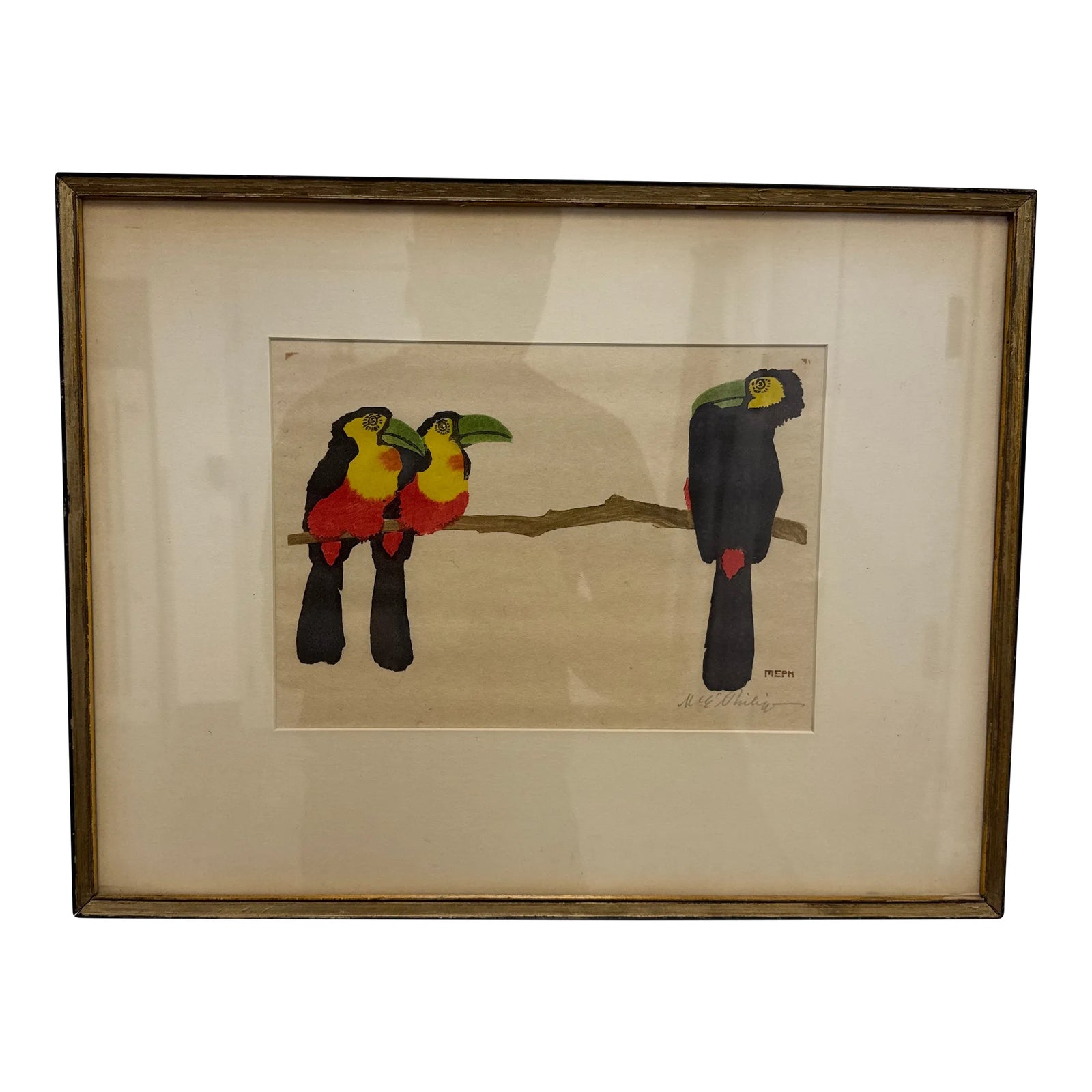 Martin Erich Phillip (German 1887-1978) Three Toucans Signed Woodcut ...