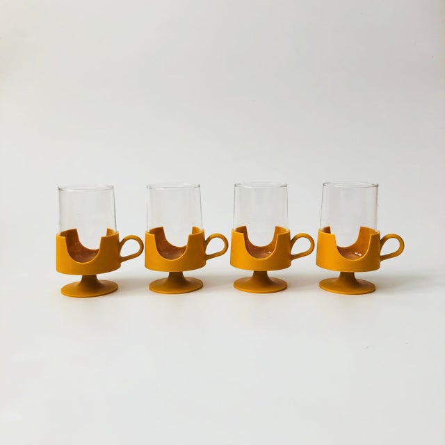MCM Yellow Glass-Snap Mugs by Corning - Set of 4 | Chairish