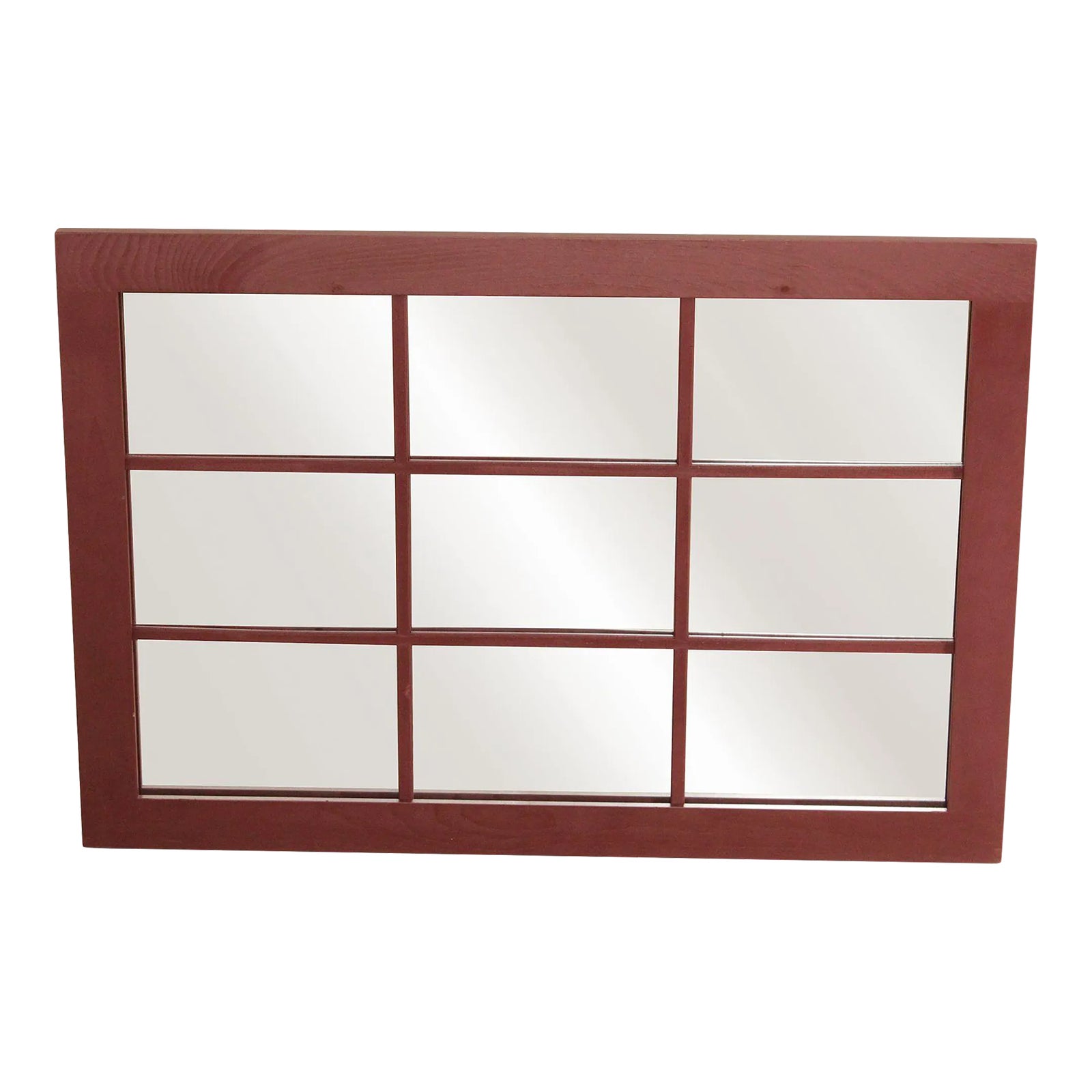 Country Farmhouse Style Red Painted Faux Window Wall Mirror | Chairish