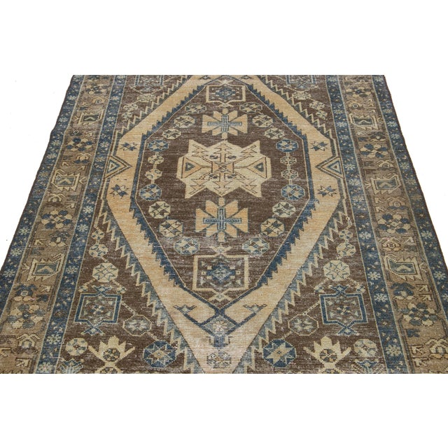Vintage Persian Distressed Brown Wool Rug With Allover Designed | Chairish