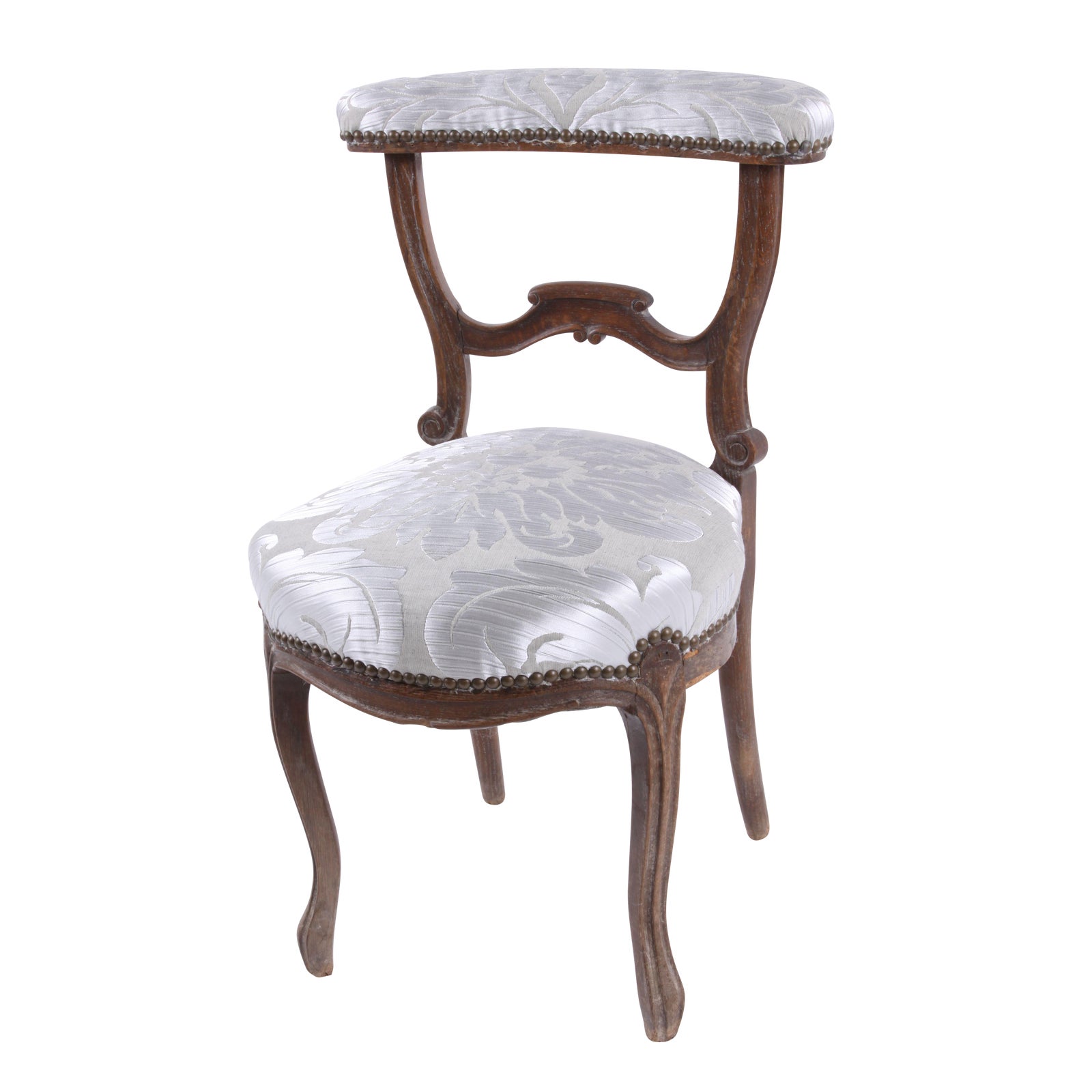 19th Century French Damask Prie-dieu Chair | Chairish