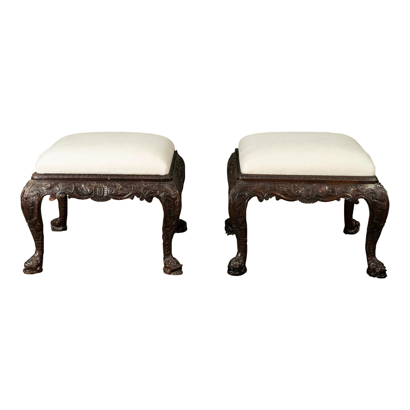 Pair of Large Scale Antique English Regency Style Walnut Ottomans ...