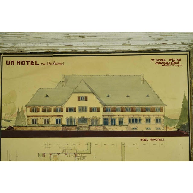 1940s Pine Framed French Hotel Blueprint | Chairish