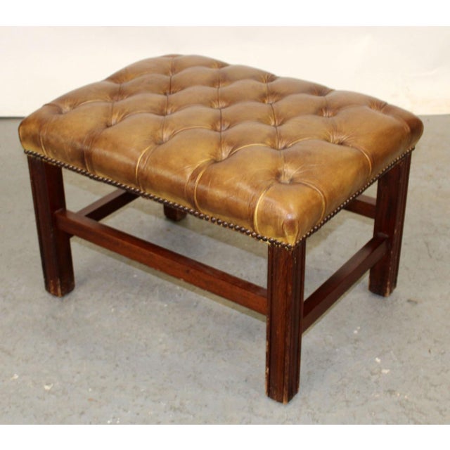 Mid 20th Century Tufted Leather Foot Stool/Bench | Chairish