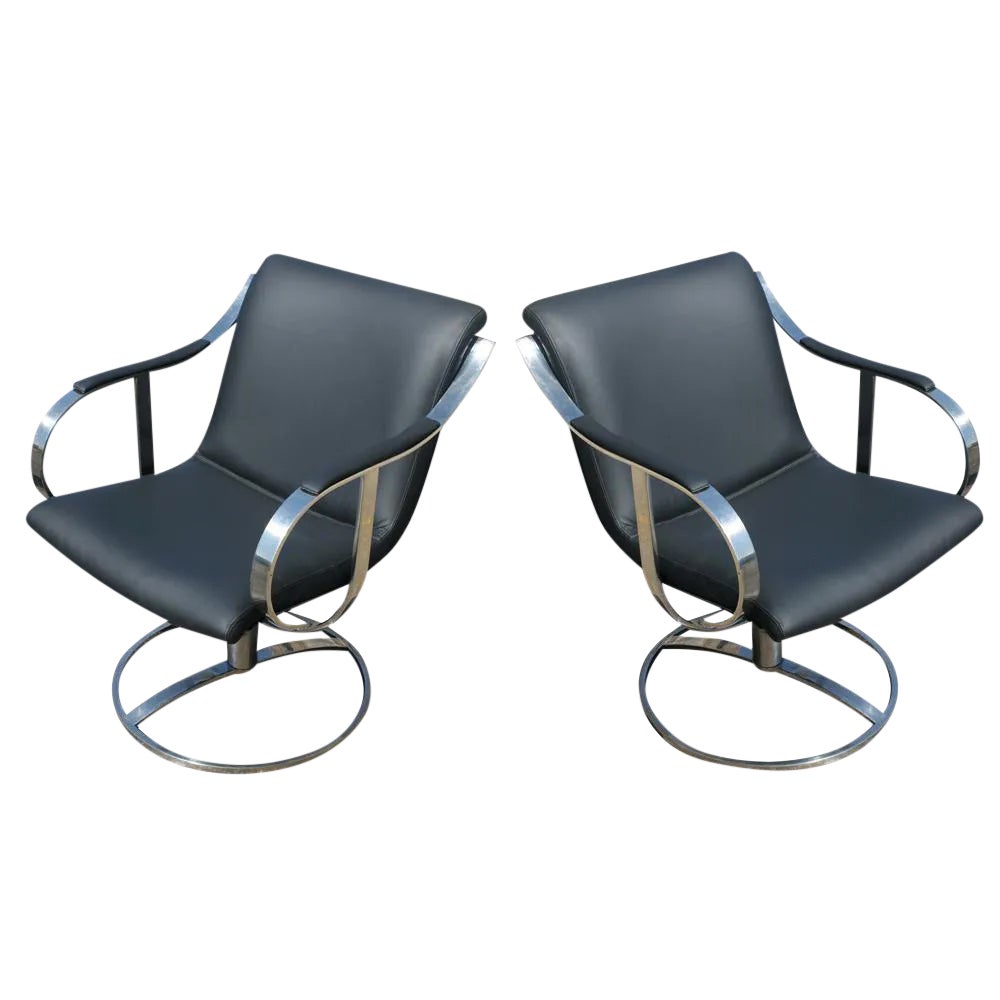 Pair of Gardner Leaver for Steelcase Swivel Black Leather Lounge Arm ...