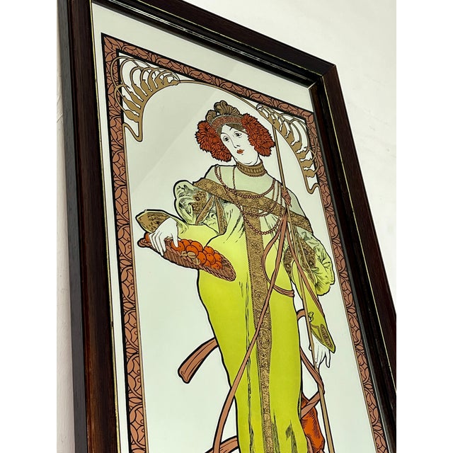 Art Nouveau Mucha Autumn Picture Mirror, 1970s | Chairish
