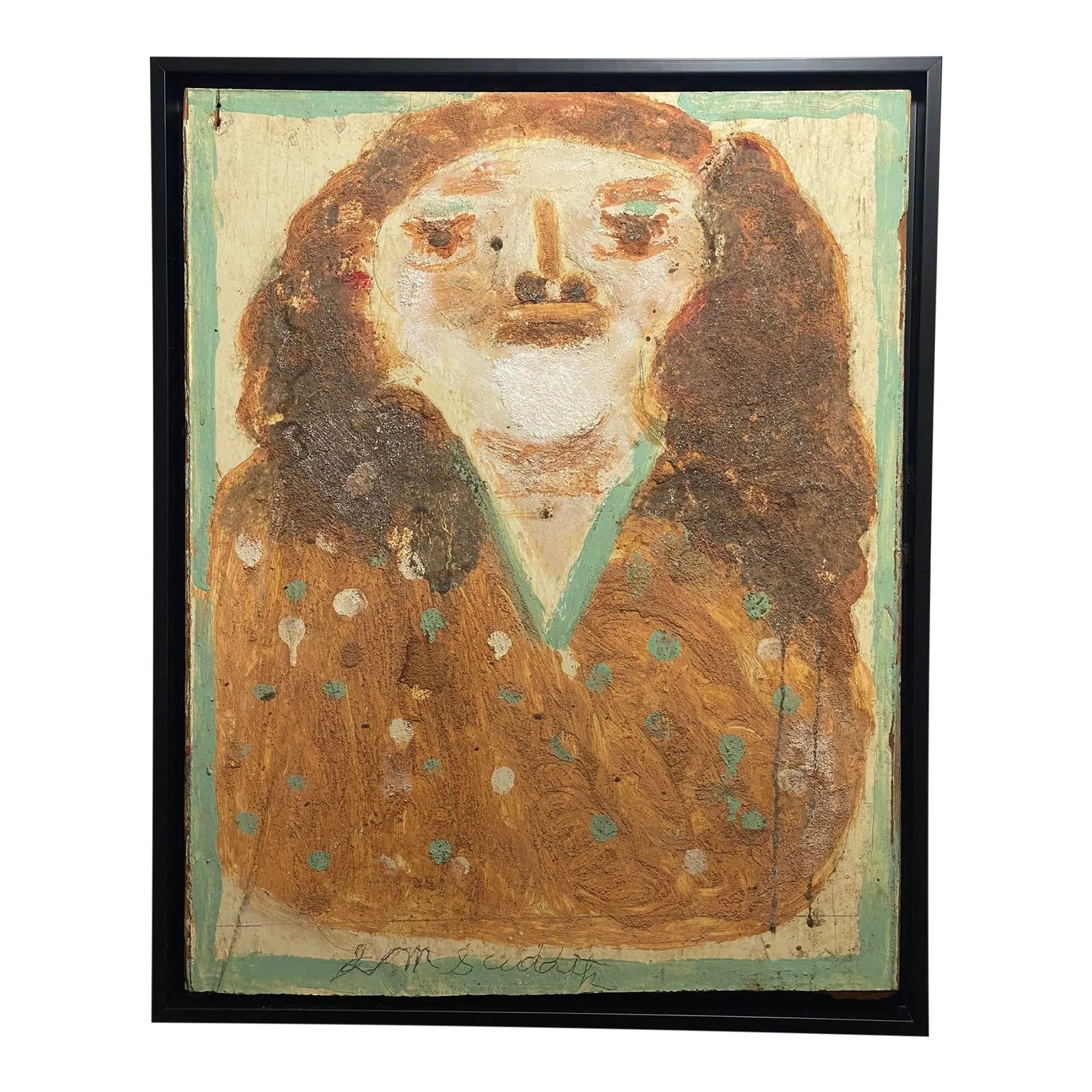 1970s Folk Art Portrait Painting by Jimmy Lee Sudduth, Framed | Chairish