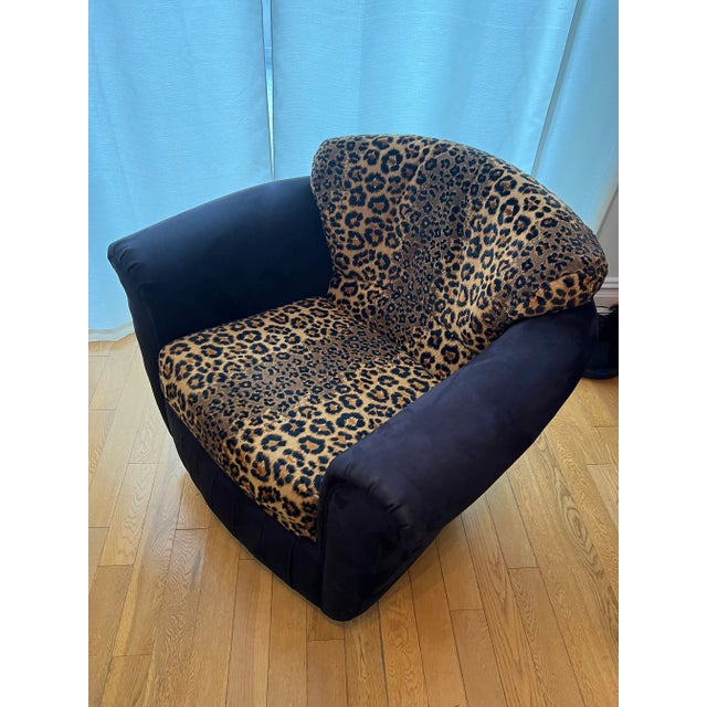 1980s Postmodern Leopard Black Suede Swivel and Rocking Chairs - a Pair ...